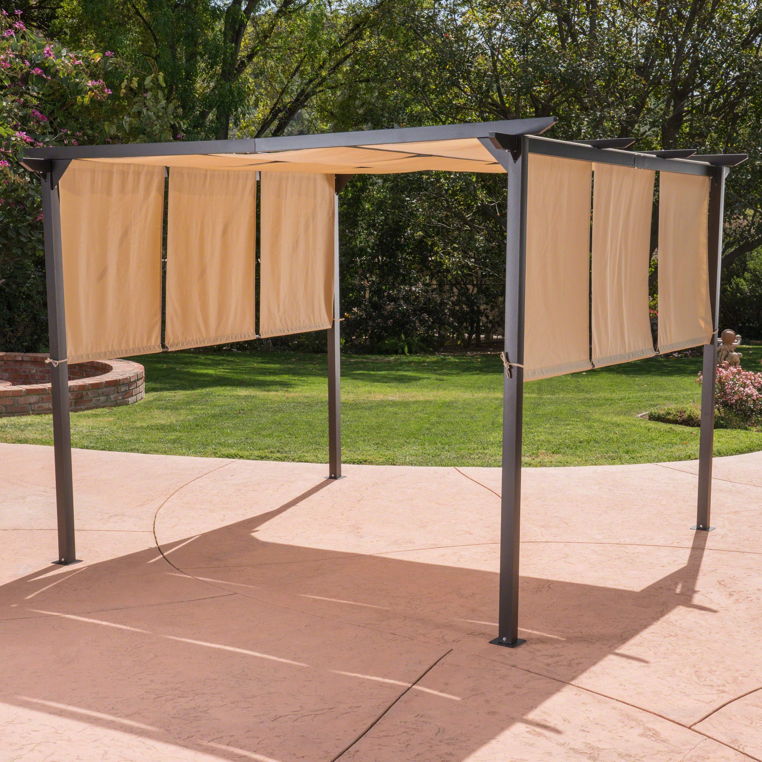 Christopher Knight Home Dione Outdoor Steel Framed 10' Gazebo, Beige/Brown