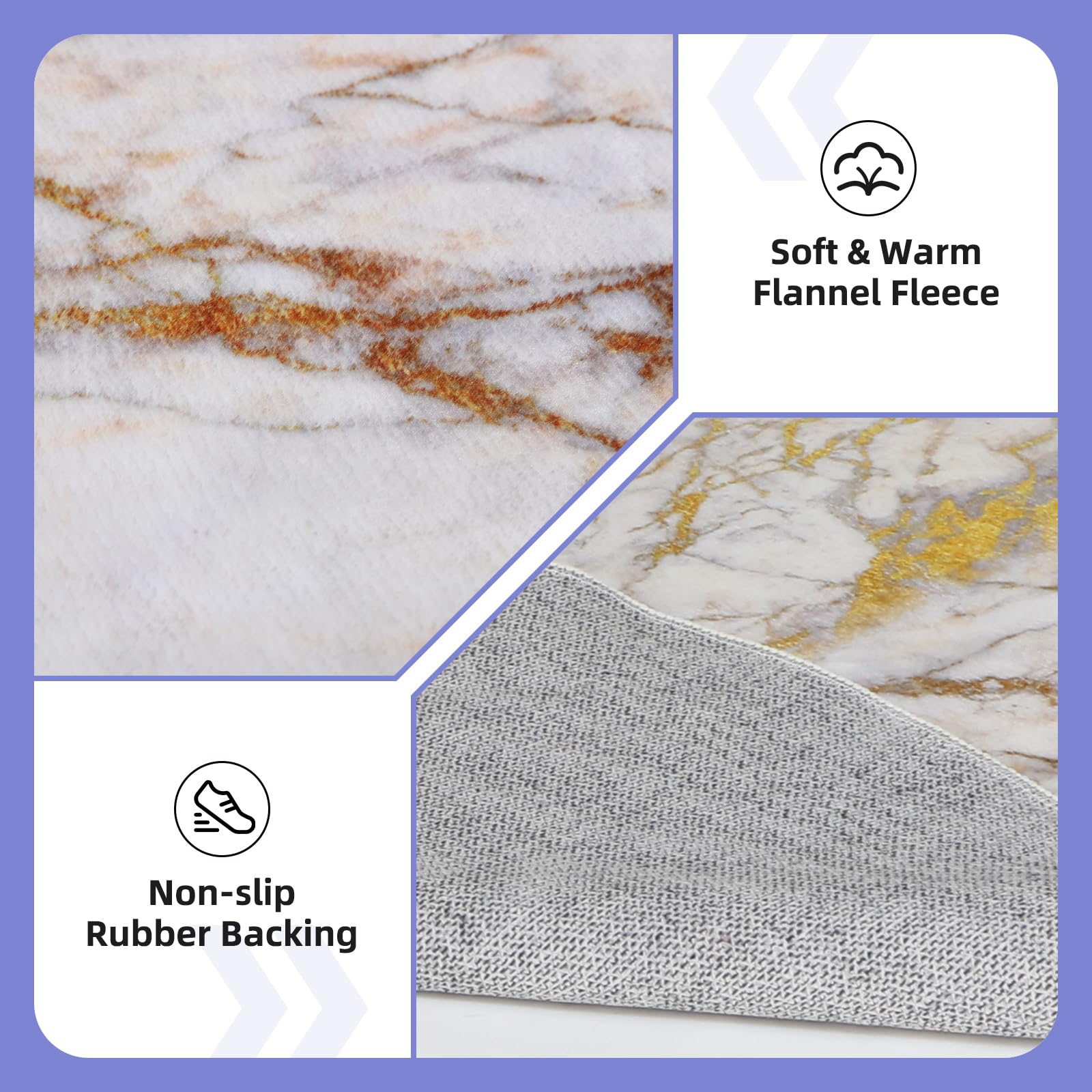 4Ft Soft Circle Rug - White and Gold Marble Pattern Round Area Rug, Washable Round Entryway Carpet with Non-Slip Rubber Backing - Ideal for Bedroom and Kids Room