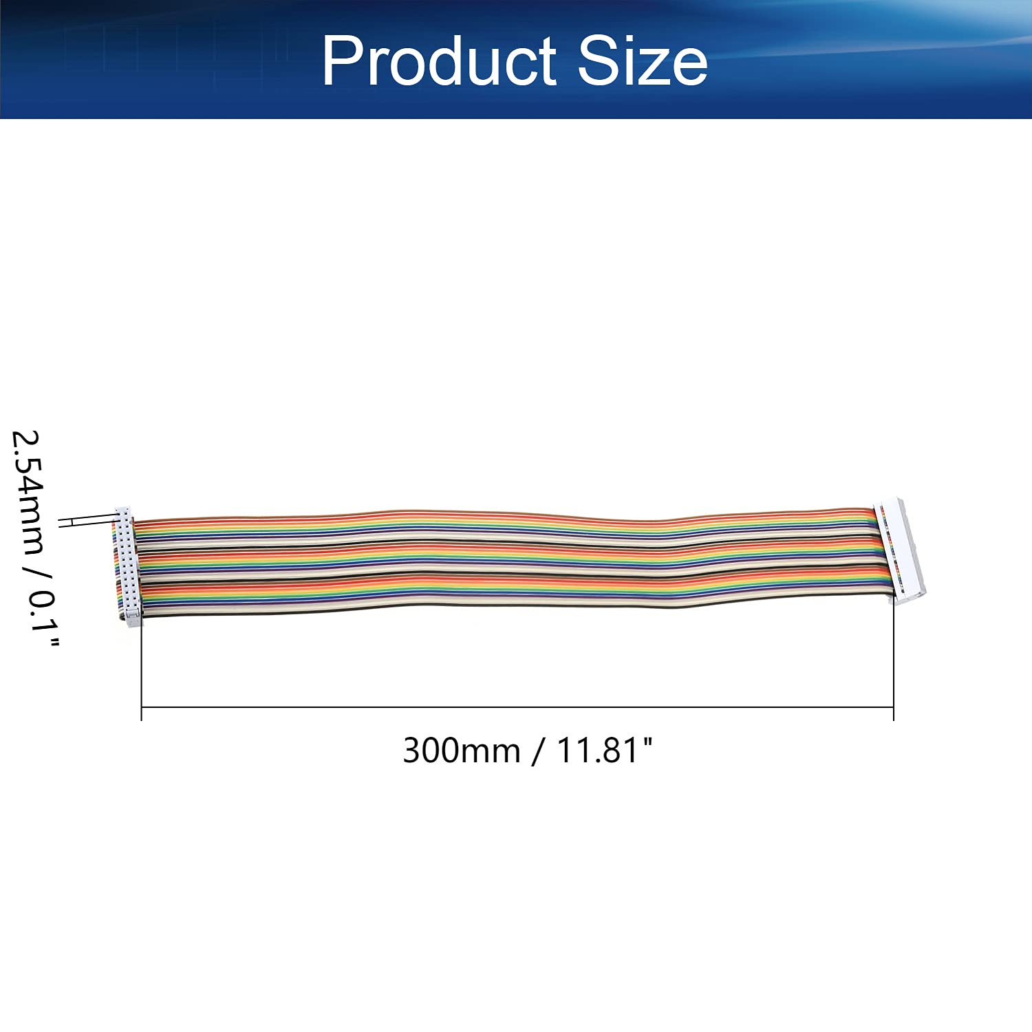Heyiarbeit 2pcs IDC Rainbow Wire Flat Ribbon Cable 30 Pin 30cm Length 2.54mm Pitch