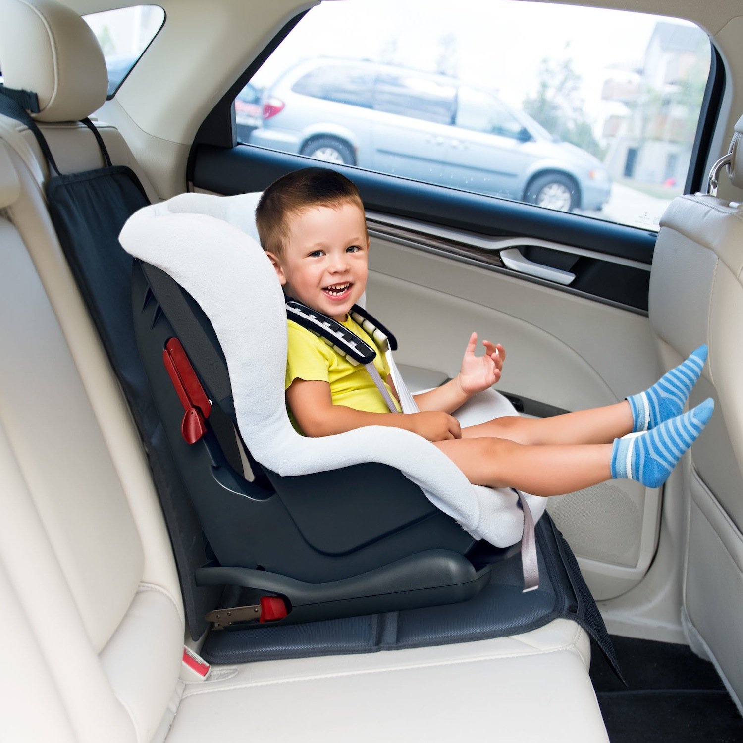 AutoMuko Car Seat Protector, for Baby Seat with Mesh Pockets Keeps Your Car Seat Tidy and Neat - Prevents Skid Marks, Wears and Tears (with One-Year Limited Warranty), Black