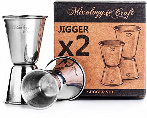 Bar Jigger Set for Bartenders | Double Jiggers Shot Pourer Measuring Tool | 2x Cocktail Jigger Stainless Steel Holds ½ oz to 1â
oz | The Best Liquor Measuring Tools for Perfect Cocktails