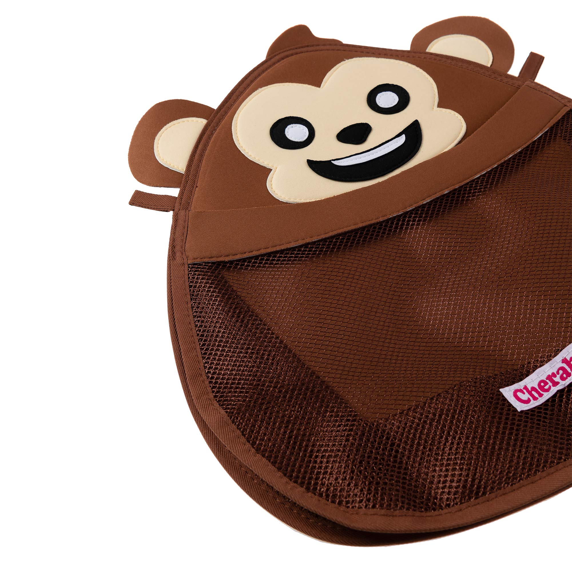 Bath Toy Storage Mary Monkey by Cheraboo| Kids, Toddlers, Baby Bath Organizer | Tub, Bathtub, Bathroom Toy Holder | Quick Dry net, Two Suction Cups | Shower Caddy Mesh Basket (Brown)