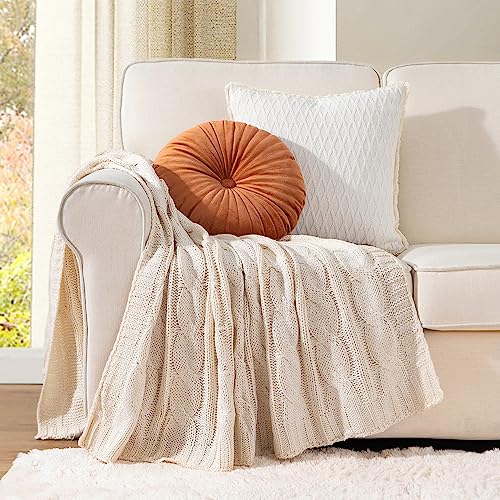 Battilo Cream Ivory Cable Knit Throw Blankets for Couch, Super Soft Warm Cozy Decorative Knitted Throw Blanket for Bed, Sofa, Chair 50"x60"