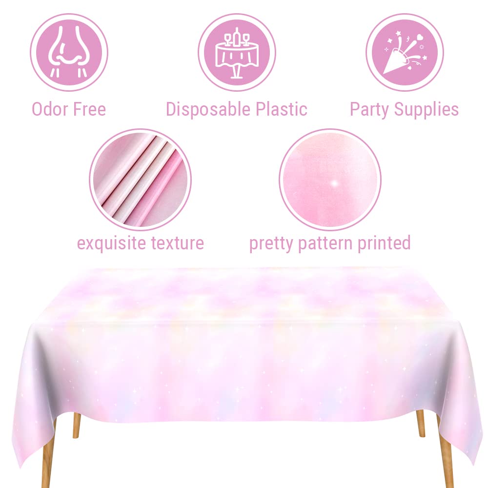 2 Pack Pastel Rainbow Plastic Tablecloth, Disposable Table Cloth Rectangle Tablecloth, Waterproof Plastic Table Cloths Table Cover for Birthday Party Baby Shower Weddings Supplies Decor, 54 x 108 Inch