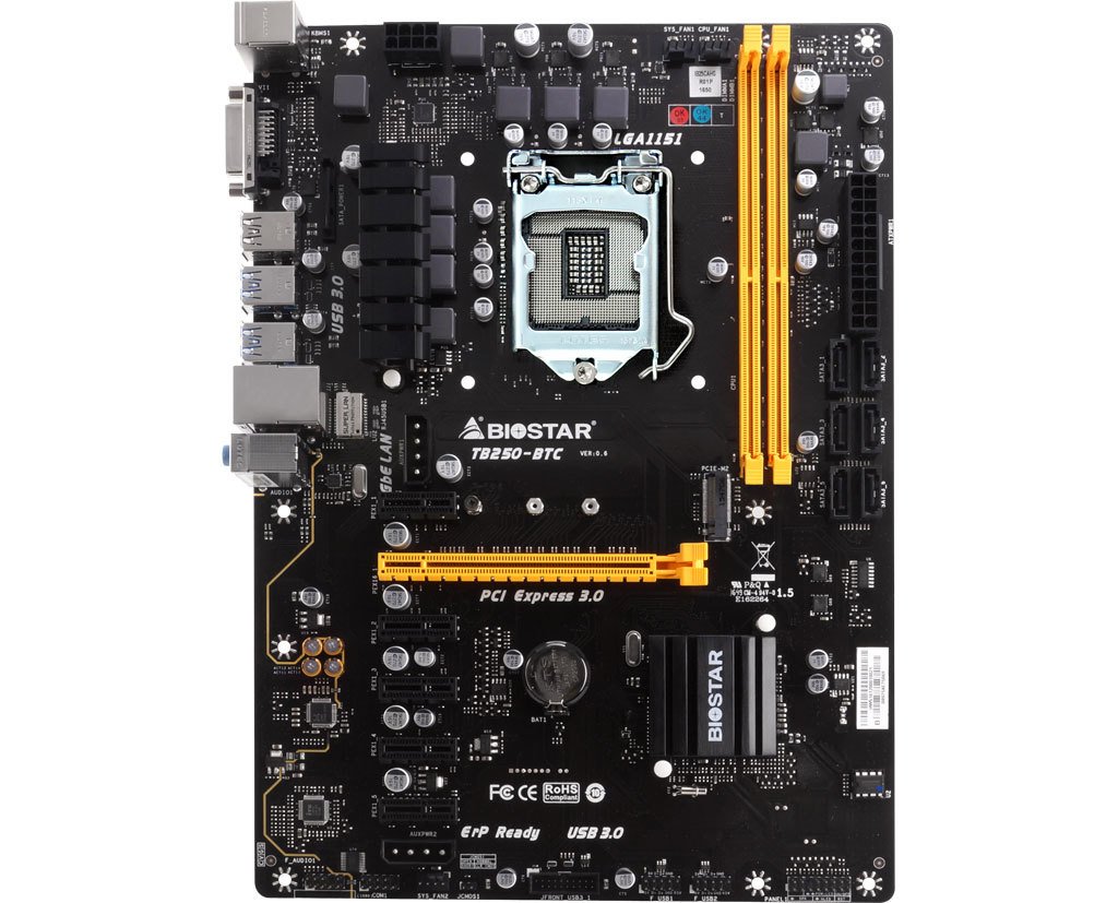 Biostar 198118 Motherboard Tb250-btc Core I7/i5/i3 Lga1151 B250 Ddr4 Sata Pci Express Usb Atx Retail