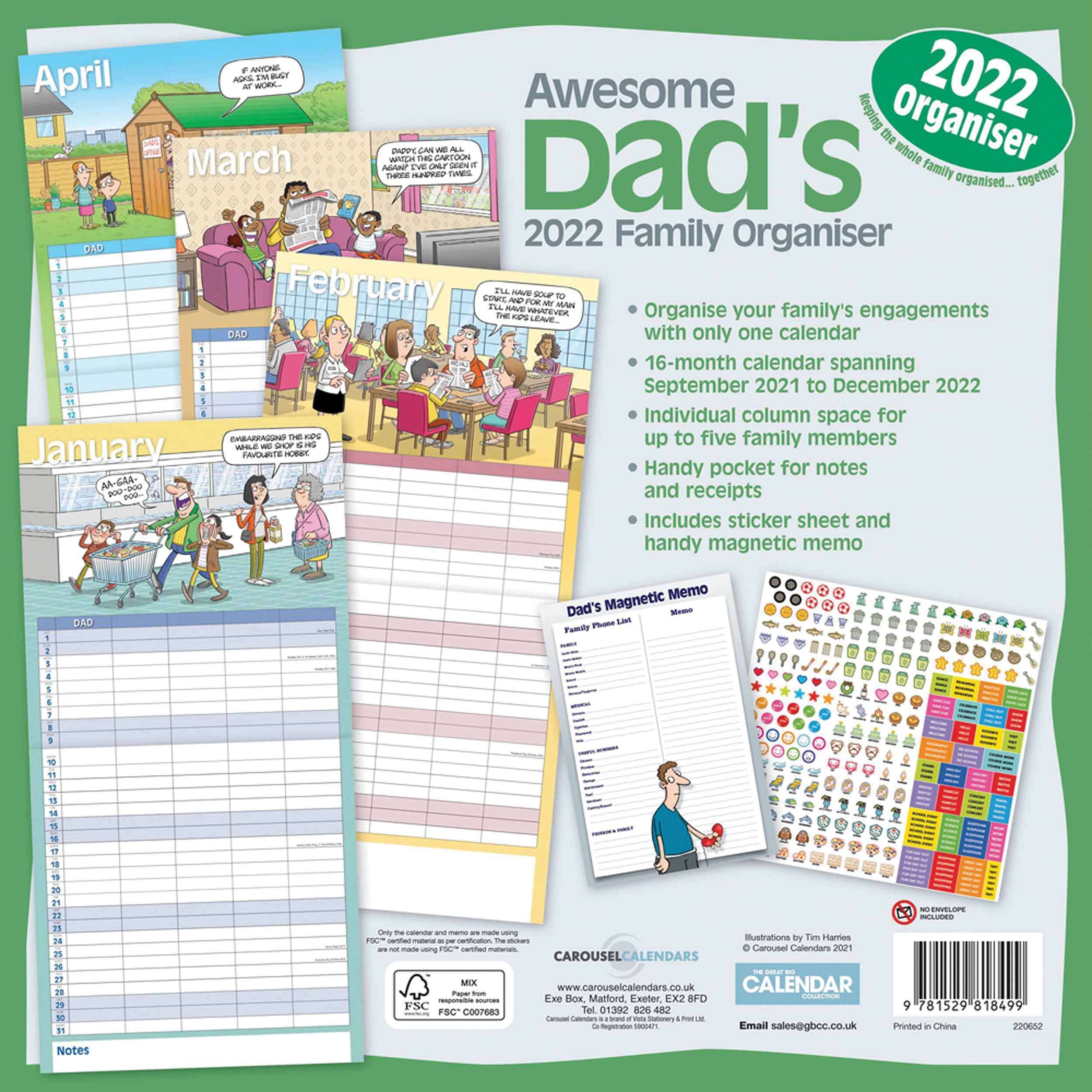 2022 Awesome Dads Family Planner - Square Wall Calendar By Carousel Calendars