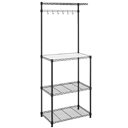 SONGMICS Kitchen Baker’s Rack, Adjustable Microwave Stand, Space-Saving Storage Rack with 4 Shelves 6 Hooks, for Pots, Pans, Spice Bottles, in the Kitchen, Apartment, Studio, Black ULGR040B01