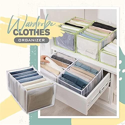 Aoser Wardrobe Clothes Organizer(5pcs), 7 Grids Washable Wardrobe Clothes Organizer, Jeans Compartment Storage Box, Closet Organizers (1 Set of Mix)