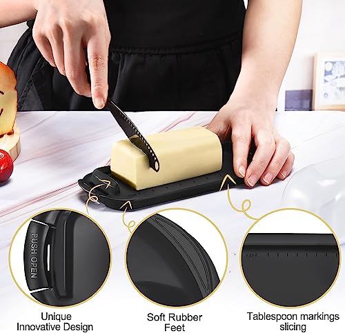 AONCO Butter Dish, Butter Container Holds with Clear Lid for Countertop, Unbreakable Butter Keeper for Home Kitchen Decor, Perfect for East/West Coast Butter, BPA-free (Black)