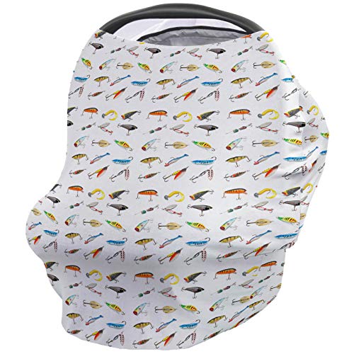 Nursing Cover Breastfeeding Several Fish Hook Stretchy Soft Breathable Infant Carseat Canopy Multi-use for Stroller,High Chair,Shopping Cart Fishing Decor