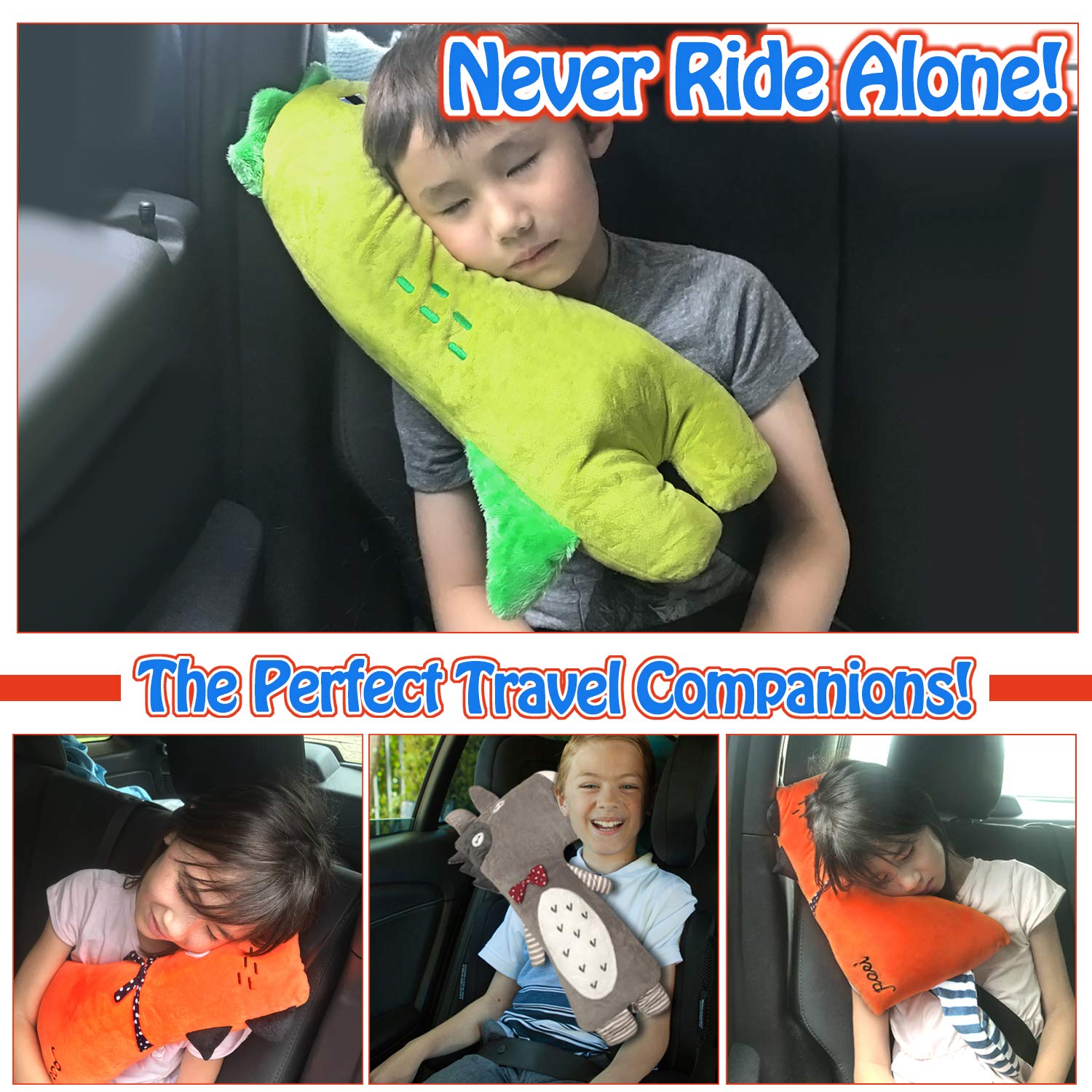 Attelia Kids Car Seat Belt Pillow for Kids, Neck Support Pillow Adjustable Seat Strap Shoulder Pads Road Trip Pillow Seatbelt Buddy (Grey Donkey L)