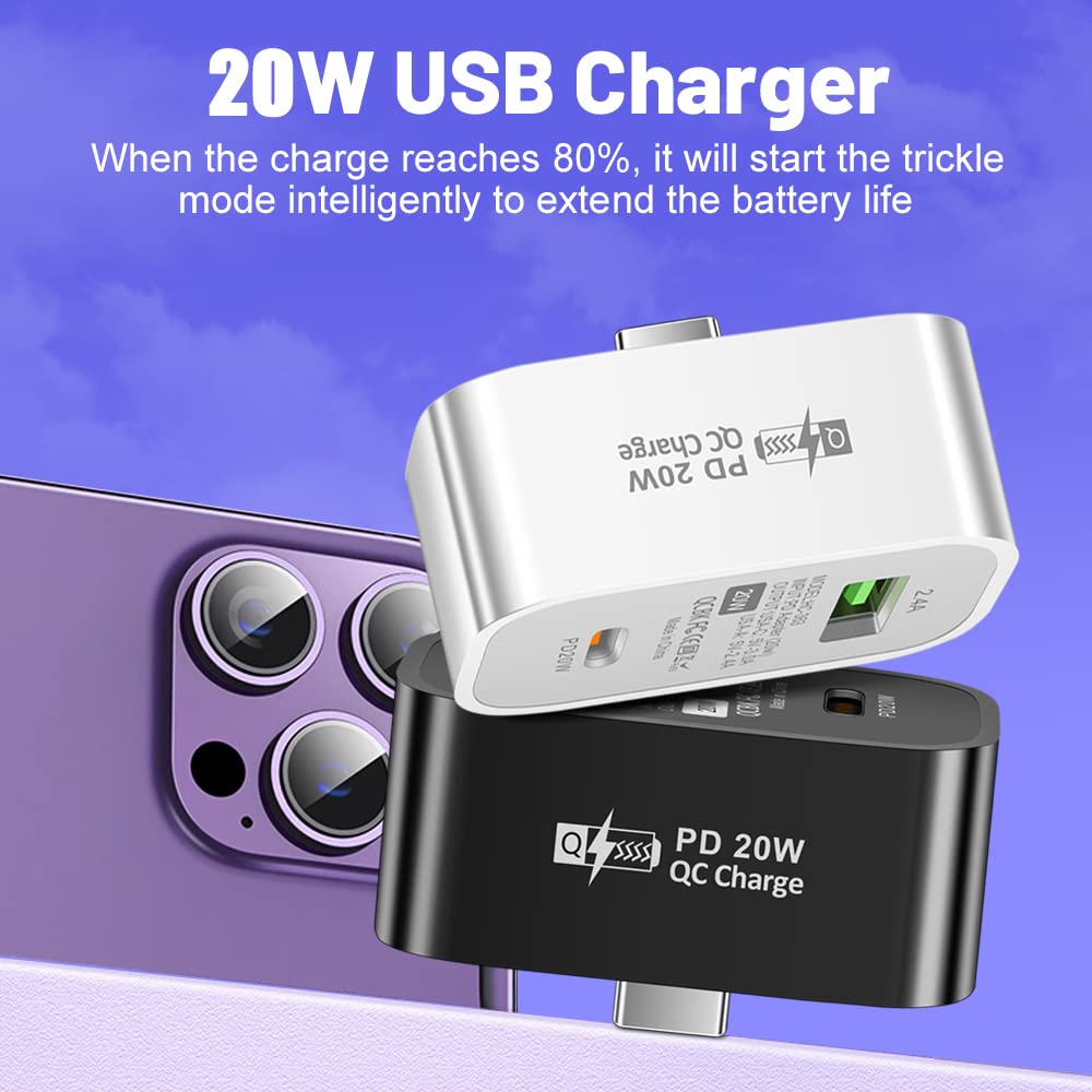 20W USB C Hub, [2Pack] PD 20W Fast Charge Dual Port USB Type C and 2.4a USB A, USB C Adapter Small USB Hub for iPhone/iPad/Airpods/MacBook Laptops (Black)