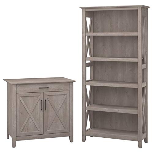 Bush Furniture Key West Secretary Desk With 5 Shelf Bookcase, Bing Cherry