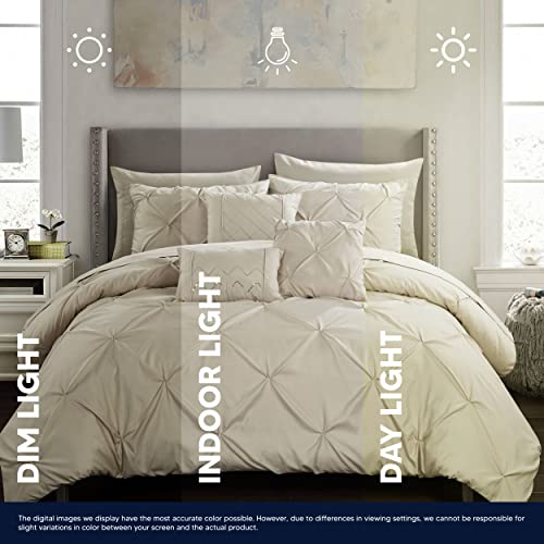 Chic Home 10 Piece Hannah Pinch Pleated, ruffled and pleated complete Queen Bed In a Bag Comforter Set White With sheet set
