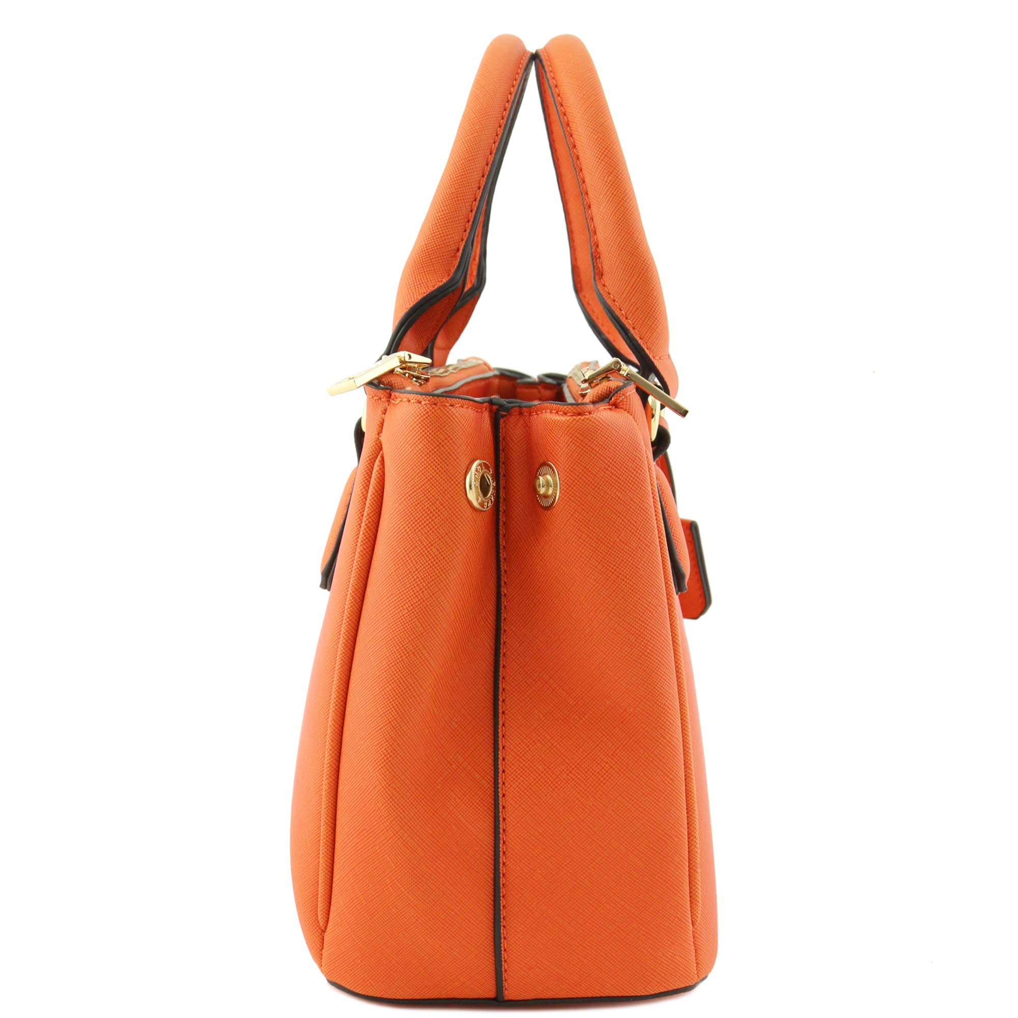 2pcs Set Classic Triple Zip Top Handle Small Satchel Bag with Zip Around Wallet (Orange)