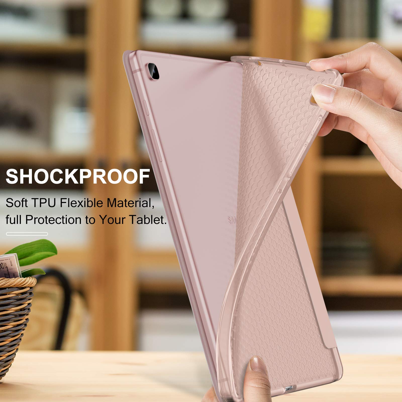 INFILAND Case for Samsung Galaxy Tab S6 Lite 10.4 Inch(2024/2022/2020) - Shockproof Frosted Translucent Back with S Pen Holder&Auto Wake/Sleep Function, Rose-Gold