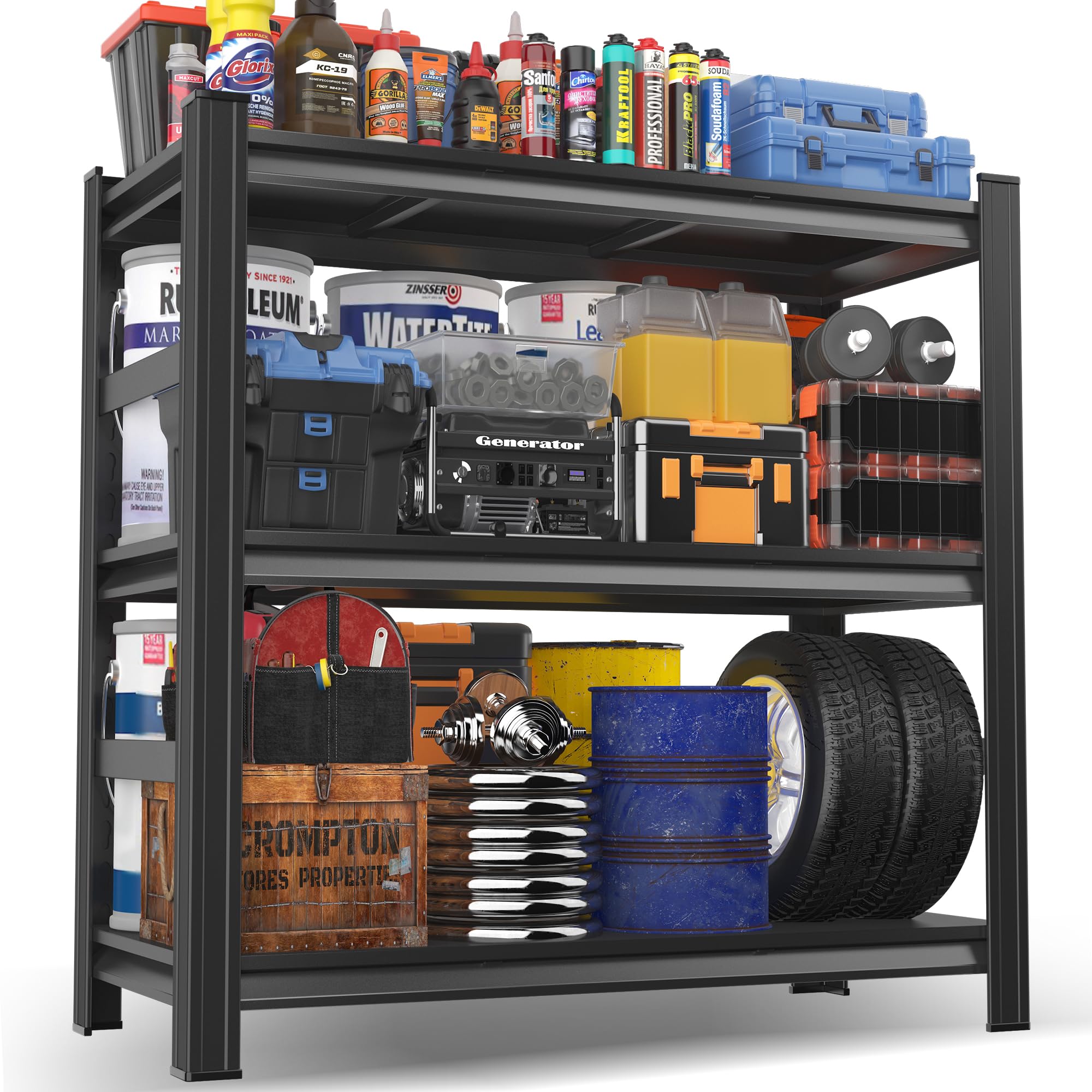 3 Tier Heavy Duty Adjustable Garage Shelving|Metal Storage Racks that can Hold up to 1,000 lbs |Easy to Assemble Black Rustproof Heavy Duty Shelving |36"H*35.5"W*15.8"D, Basement Storage Units