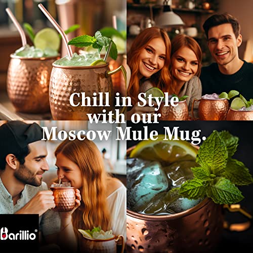 barillio Moscow Mule Mug Set of 2 With Bamboo Stand | Large Size 18 oz copper Cups | Stainless Steel Lining & Pure Copper Plating