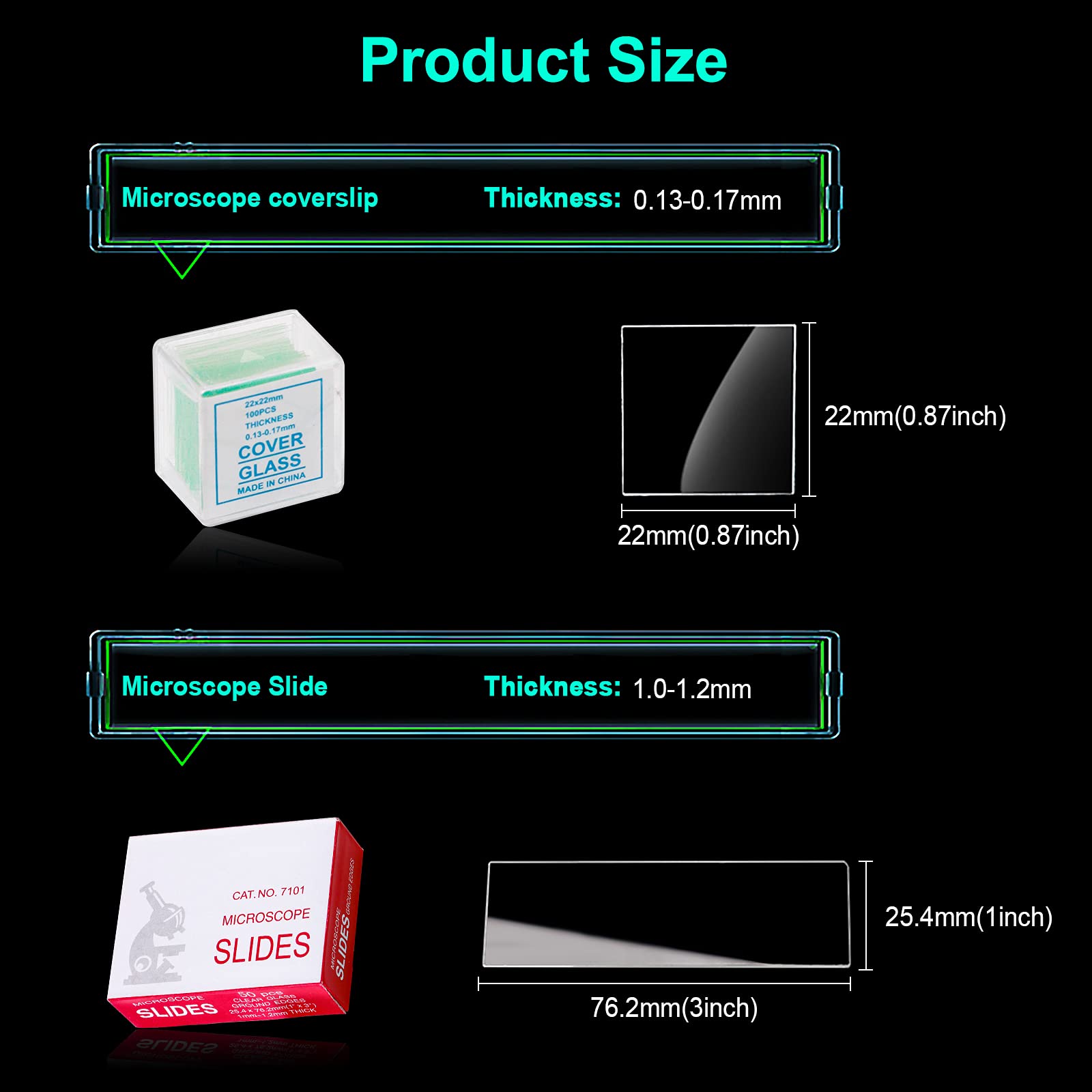 Pre-Cleaned Blank Microscope Slides Kit丨50PCS Ground Edge Glass Microscope Slides and 100PCS Square Cover Glass Slips Coverslips Set for Lab Science