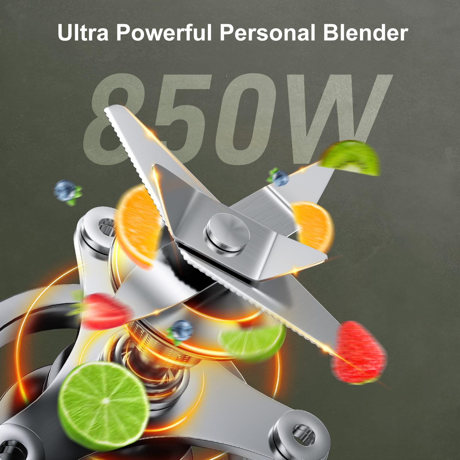 Acezoe Blender Shakes and Smoothies, 850W Portable Blender, One-Button Mixer, 3D 6-leafs, 2x17oz Personal Blender Bottle, BPA Free Kitchen, baby food, Grinding, Juice-Silver