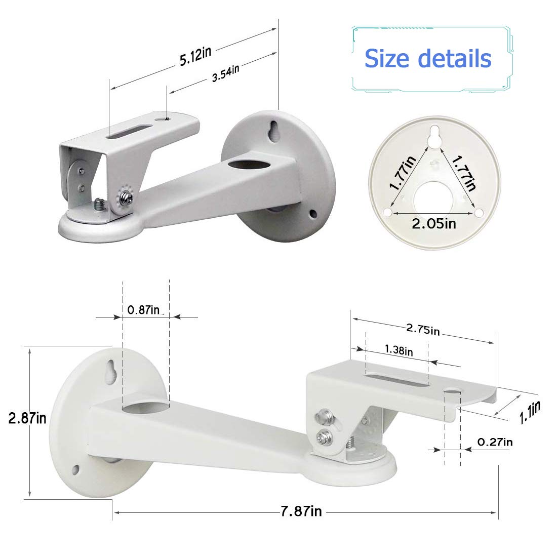 2-Be-Best Mini Projector Wall Mount 360°Rotation 7.8” Length 11 lbs Load Projector Hanger with Screw Thread Adapters Mini Projector Camera Camcorder Mount White