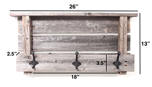 BarnwoodUSA | Rustic Wood Farmhouse Shelf with Hooks (Weathered Gray)