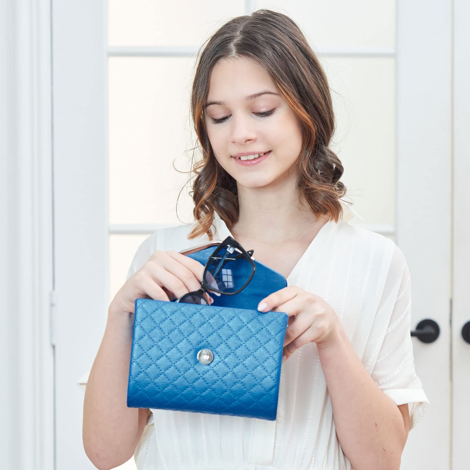 Ava&Lina Clutch Purse for Women, Silver Quilted Clutch, Adjustable Chain Quilted Crossbody (Royal Blue)