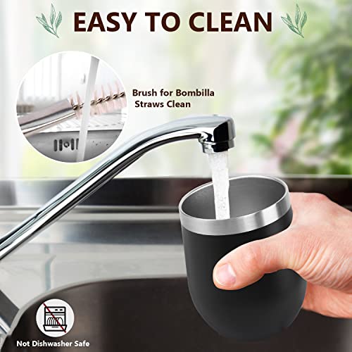 8 Oz Yerba Mate Cup, Tea Cup Set Include Stainless Steel Modern Mate Cup, 2 Bombilla Mate Straws, Cleaning Brush and BPA Free Lid, Double-Walled and Hot & Cold Drink, for Mate Tea, Coffe, Drinks