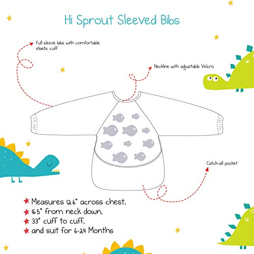 Hi Sprout Infant Toddler Baby Waterproof Sleeved Bib, Bib with Sleeves&Pocket, 6-24 Months (Dinosaurs)