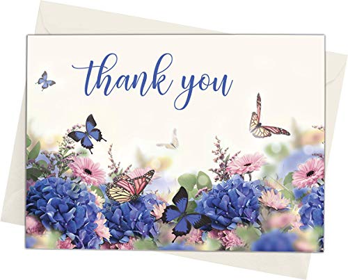 Floral Funeral Sympathy Bereavement Thank You Cards With Envelopes - Message Inside (50, Floral Butterfly)
