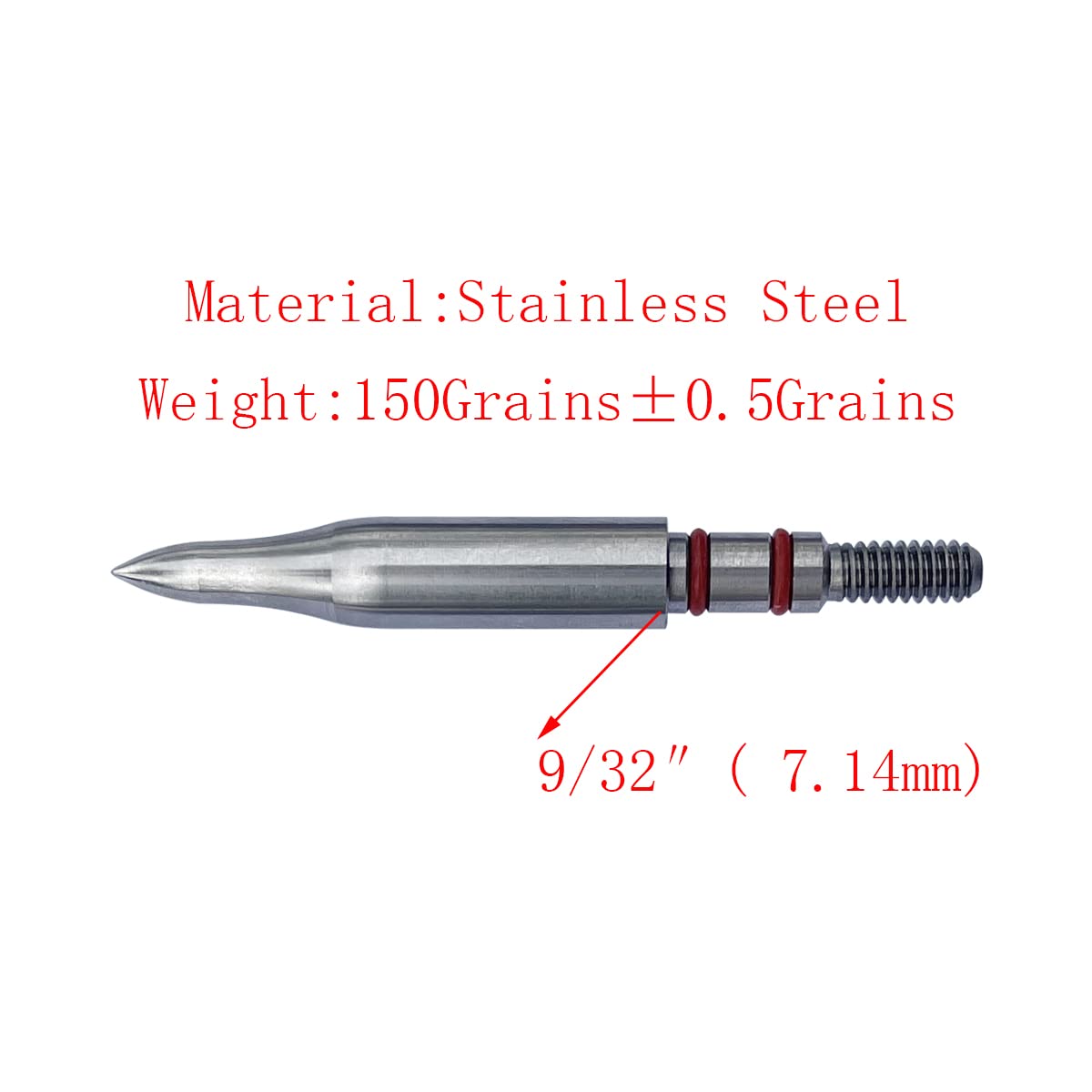 150Grains Archery Field Points Various OD 100/125/150/200 Grains Field Points Stainless Steel Archery Target Bullet Point Sharp Targethead Screw in Broadheads (1 Dozen 12 PCS) (9/32″150 Grains)