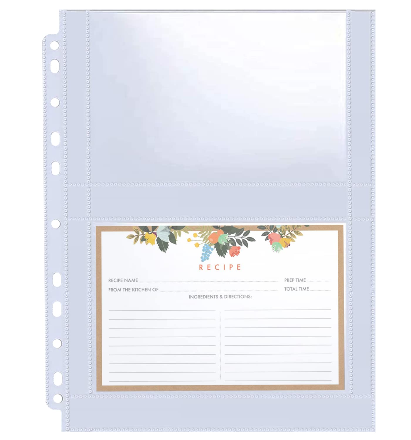 30 Pack 120 Pockets 4x6 Recipe Card Sleeves,3 Ring Binder Recipe Card Protector Pages,Double Sided 2 Pocket Refill Sheets for Recipe Book, 8.5x11 Inch Top Loading Clear Sleeve Sheets