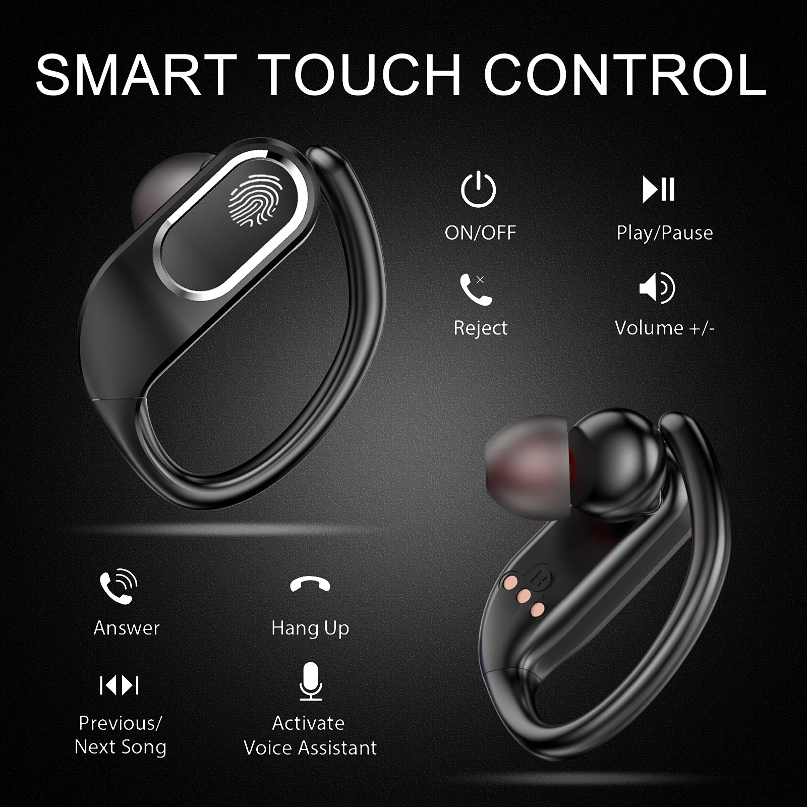MuGo Wireless Earbuds Sports Bluetooth Headphones Call Noise Reduction 48hrs Playtime Deep Bass in Ear Earphones with Earhooks, 1000mAh Charging Case, Waterproof Built-in HD Mic Headset for Workout