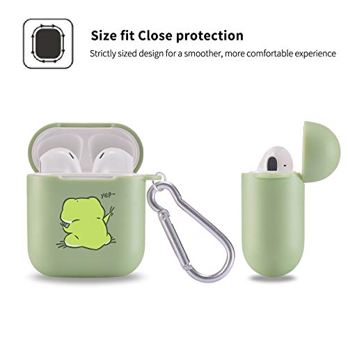 MAYCARI Cute Frog Case for AirPods 2&1 with Keychain,(Green) Animals Design Protective Soft TPU Cover Compatible with Apple AirPods Charging Case for Girls&Boys