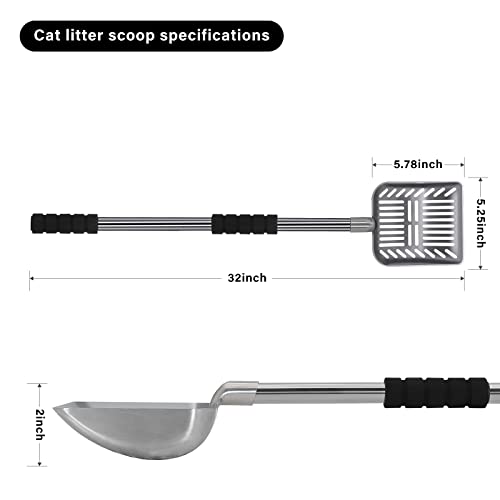 Acalu Cat Litter Scoop,Metal Long Handle Kitty Litter Scooper,Heavy Duty Cats Pooper for Litter Box Pet Poop Shovel 32inch