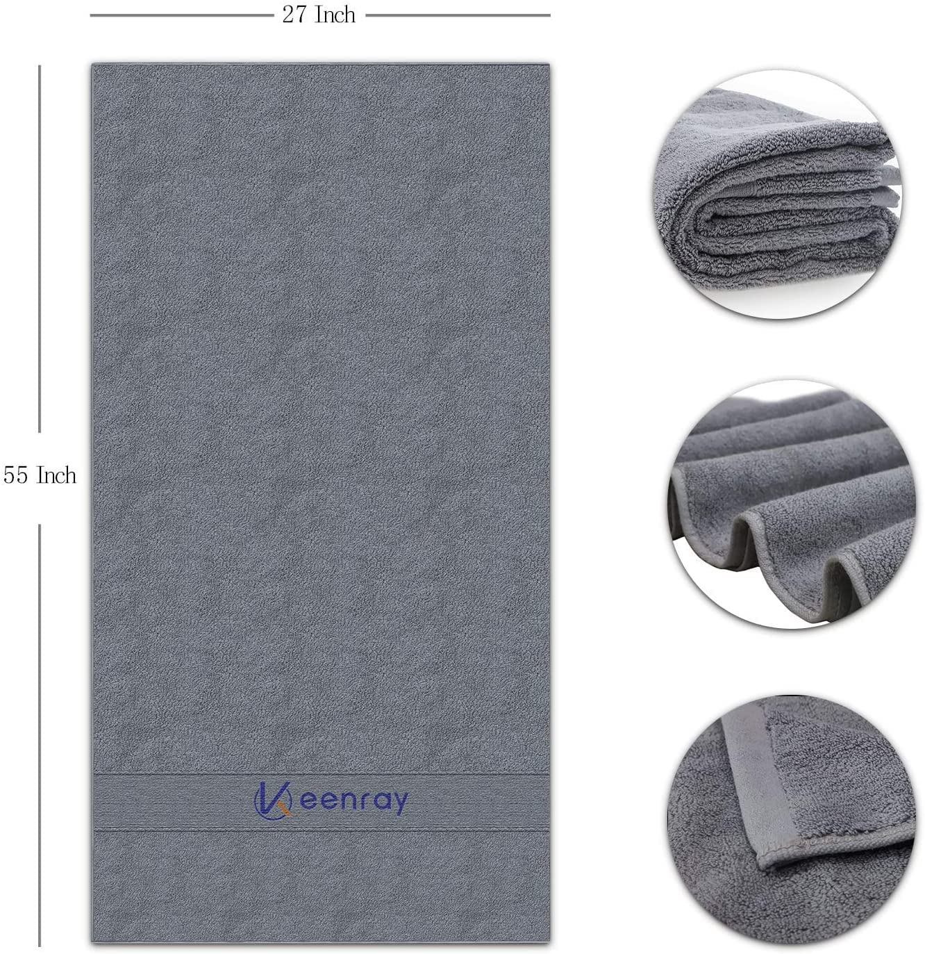 Bath Towels Super Soft, Fluffy, and Absorbent, Premium Quality Perfect for Daily Use, 27x55 Inch Eco-Friendly Towel Grey
