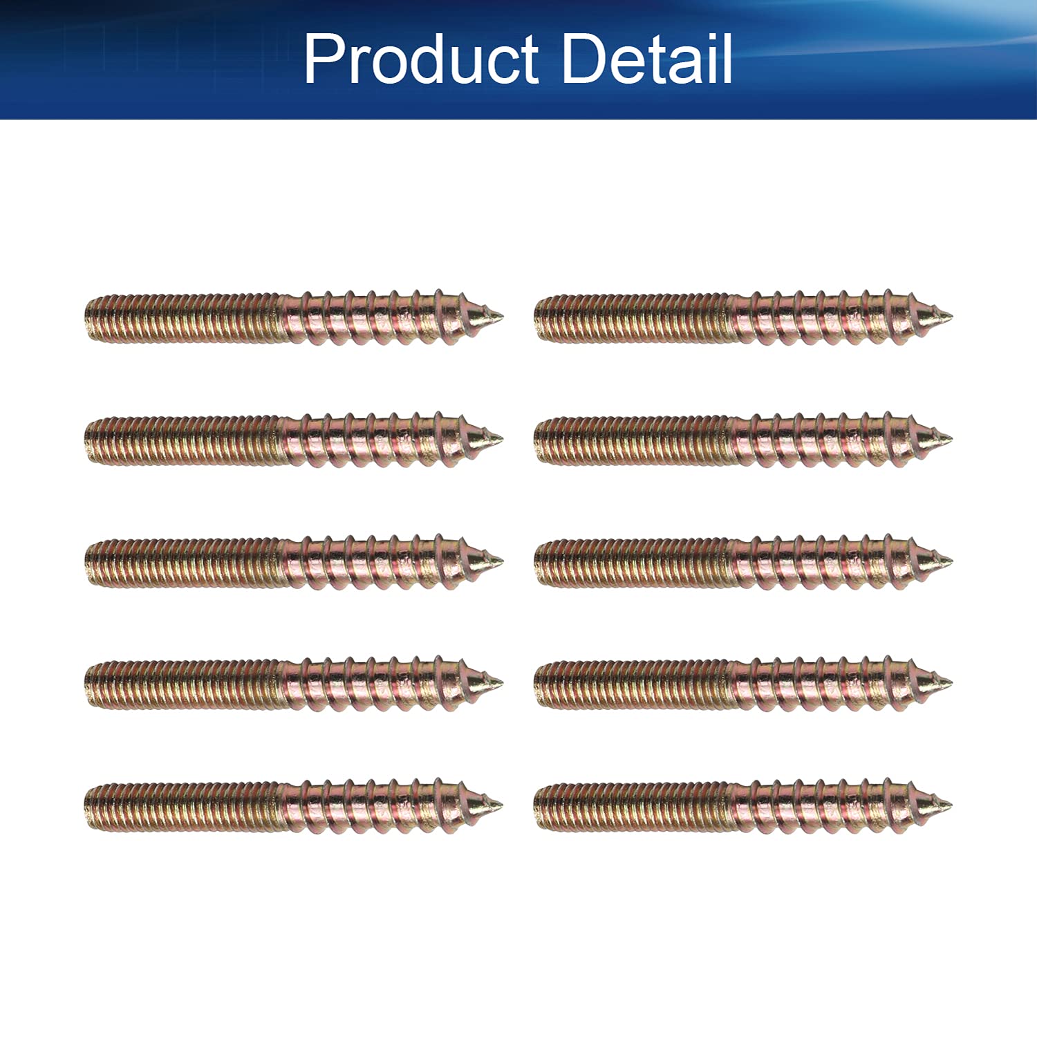 Yinpecly 10Pcs Carbon Steel Double Headed Hanger Bolts 2 inch Length Self-Tapping Screw for Furniture Installation M6×50 Bronze