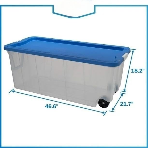 200 Quart Latching Rolling Plastic Storage Bin Container, Clear, Set of 2