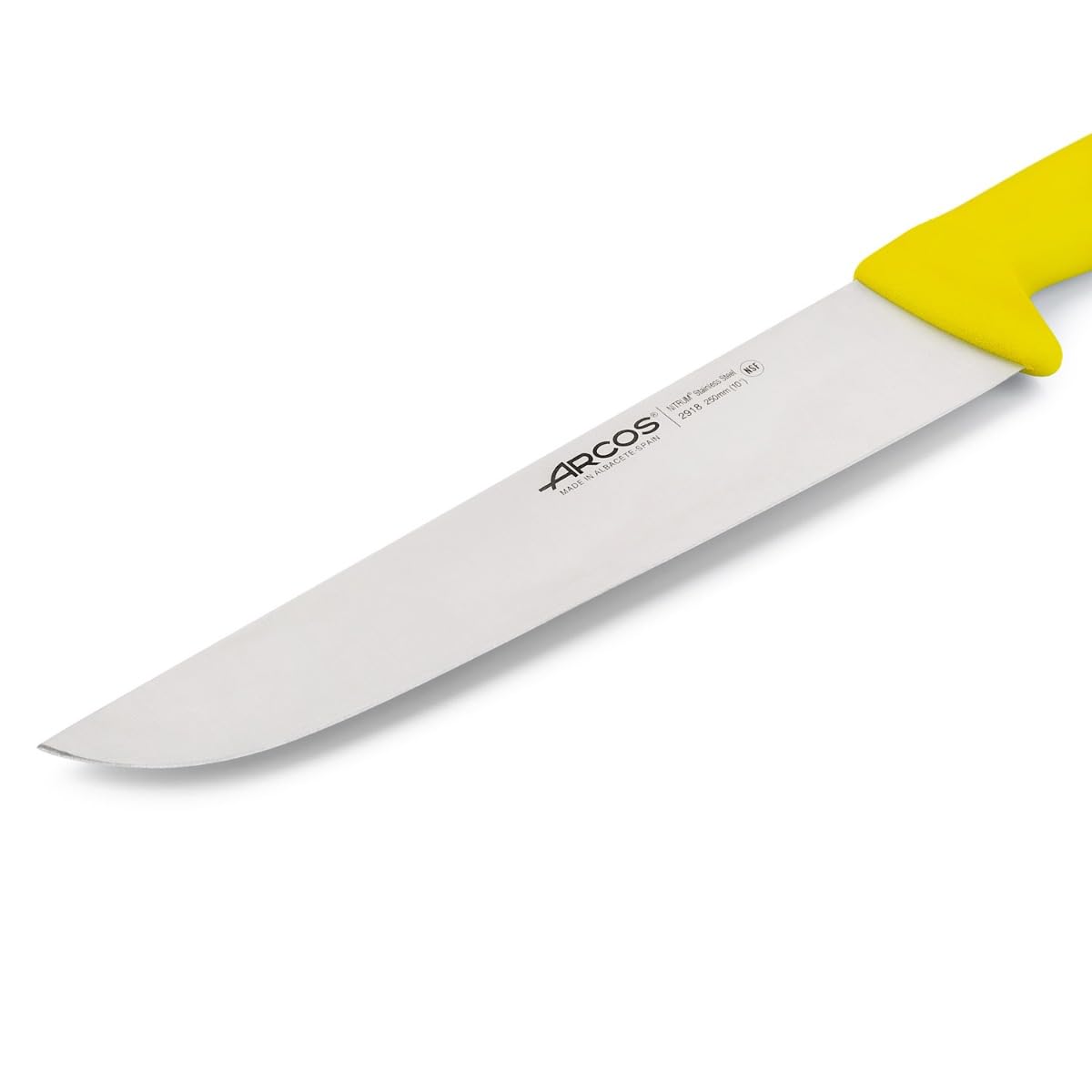 ARCOS Butcher Knife 10 Inch Nitrum Stainless Steel and 250 mm blade. Professional Cooking Knife For Cutting Meat, Fish and Vegetables. Ergonomic Polyoxymethylene Handle. Series 2900. Color Yellow