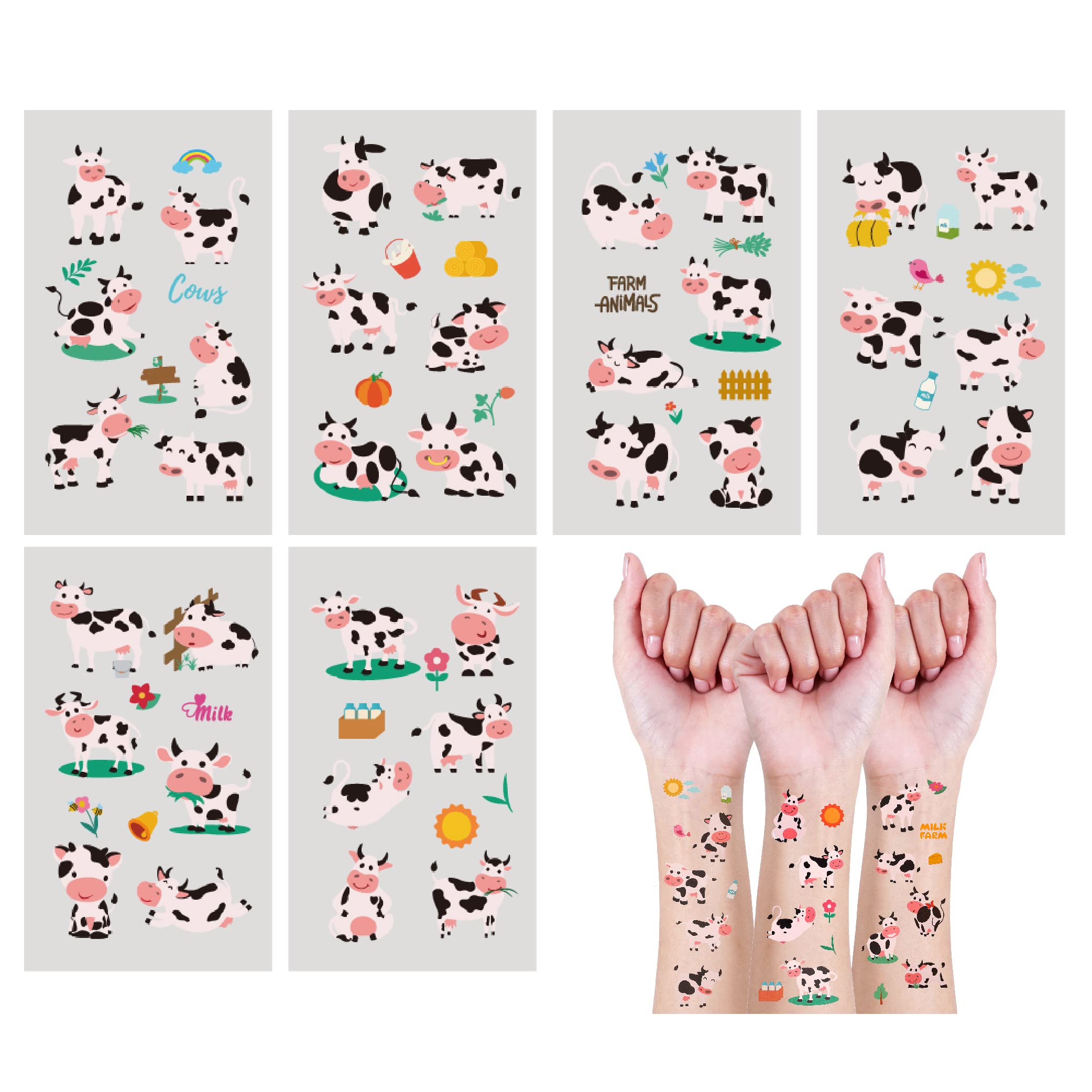 24 Sheets Cow Temporary Tattoos, Birthday Decorations Cow Party Favors