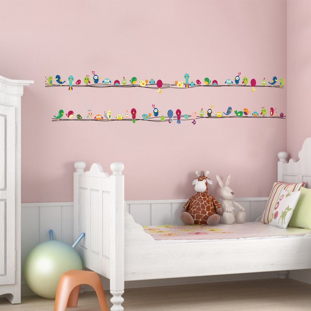 DecalMile Colourful Cute Birds Wall Sticker Removable Vinyl Wall Sticker Wall Pictures for Bedroom Living Room Office
