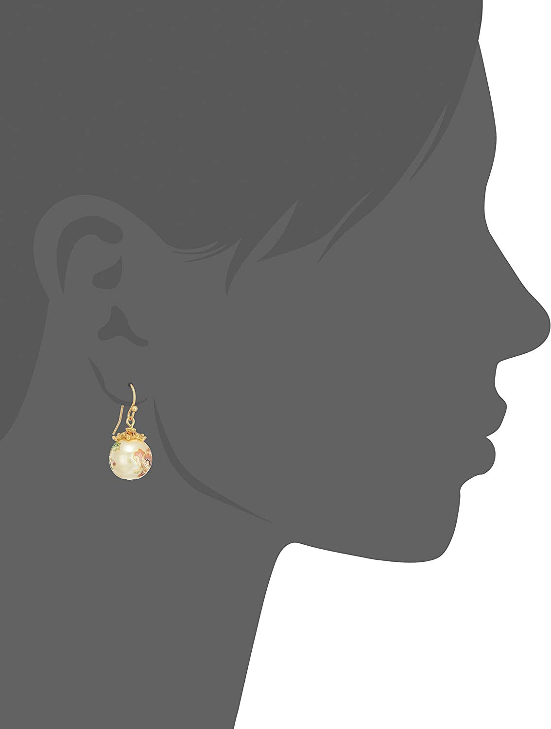 1928 Jewelry Women's Gold Tone Floral Faux Pearl Decal Wire Drop Earrings