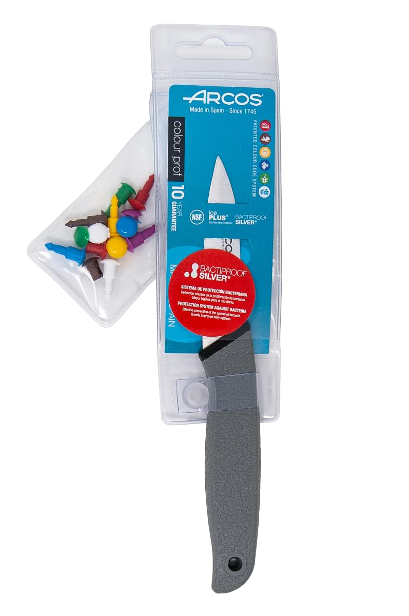 ARCOS Paring Knife 3 Inch Stainless Steel. Professional Kitchen Knife for Cut, Peel and Clean Food. Ergonomic Polyoxymethylene Handle and 80 mm Blade. Series Colour Prof. Color Grey.