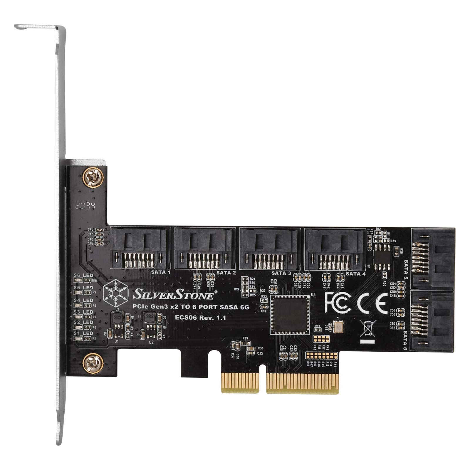 SilverStone Technology ECS06 6 Port SATA Gen3 (6Gbps) Non-RAID PCI Express Gen3 x2 Card, TAA Compliant