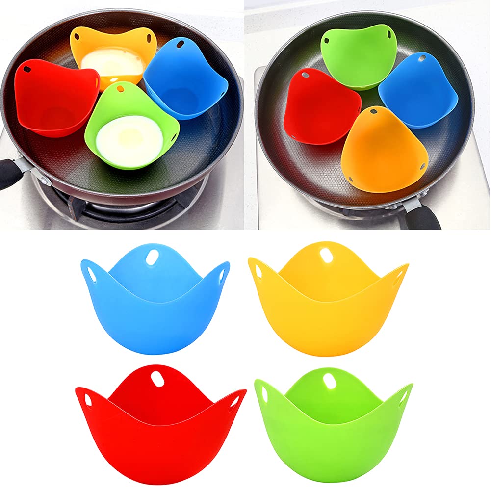 4 Pack Egg Poacher,Poached Eggs Accessory cookware Poached Egg Maker Egg Cups for Air Fryer, Thickened Stable Egg Cooker(red, blue, yellow, green)
