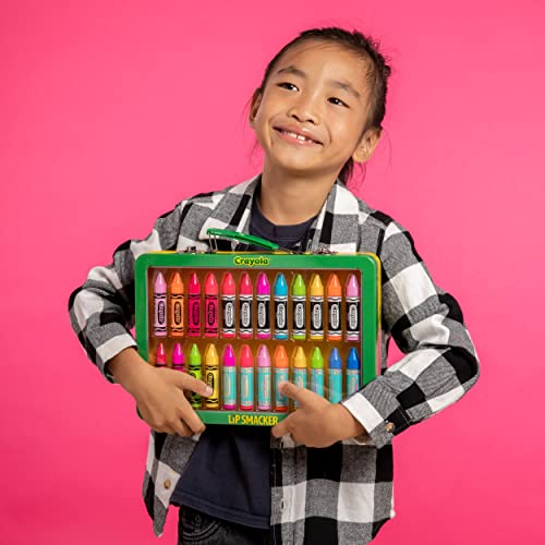 Lip Smacker Crayola Flavored Lip Balm Collectors Tin Flavor Vault, 24 Count| Clear Matte | For Kids, Men, Women, Gift Set