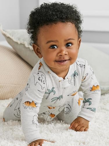 Simple Joys by Carter's Baby Boys' 2-Way Zip Thermal Footed Sleep and Play, Pack of 2, Dusty Blue Bear/Ivory Dinosaur, 3-6 Months