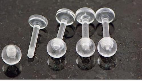 4 Pc 14g 5/16" All Clear Acrylic Ball & Barbell Lip labret, Retainers (no Steel)