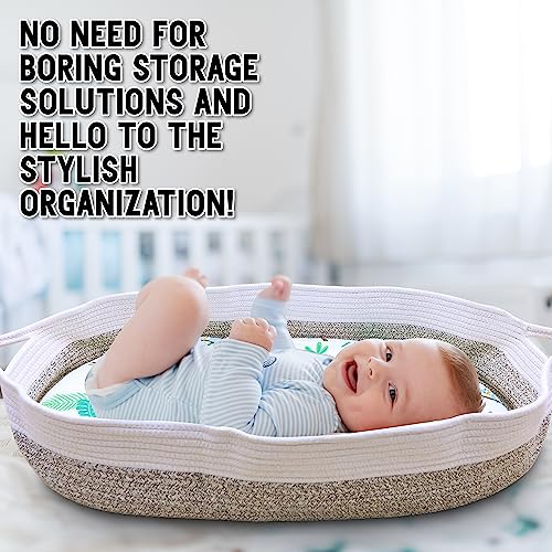 Complete Baby Basket and Storage Basket Solution for All Your Baby's Essentials - Set of 3 and Further 22x22 inch Bag - Woven Baskets for Storage and Changing Table Dresser with Extra Foamy Mattress.
