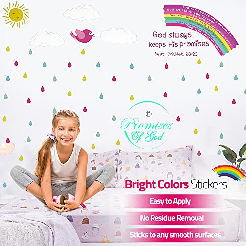 Promises Of God Rainbow Wall Decal Set for Kids - Pink, 85β x 68.5β, 112 Total Stickers - Bible Verses, School Decorations, Classroom, Nursery Decor, Polyvinyl Chloride, Reusable, Waterproof